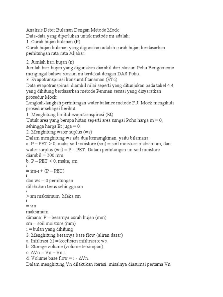 Analisis Debit Bulanan Dengan Metode Mock | PDF