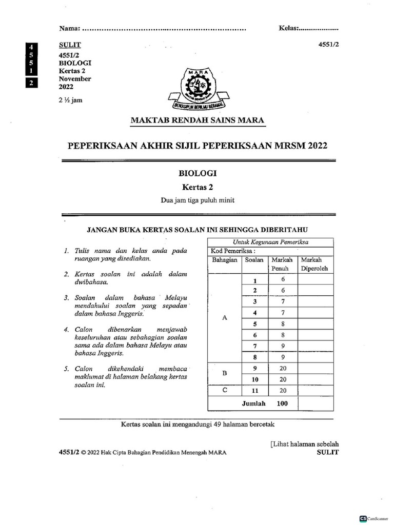Biologi K2 Mrsm 2022 Pdf