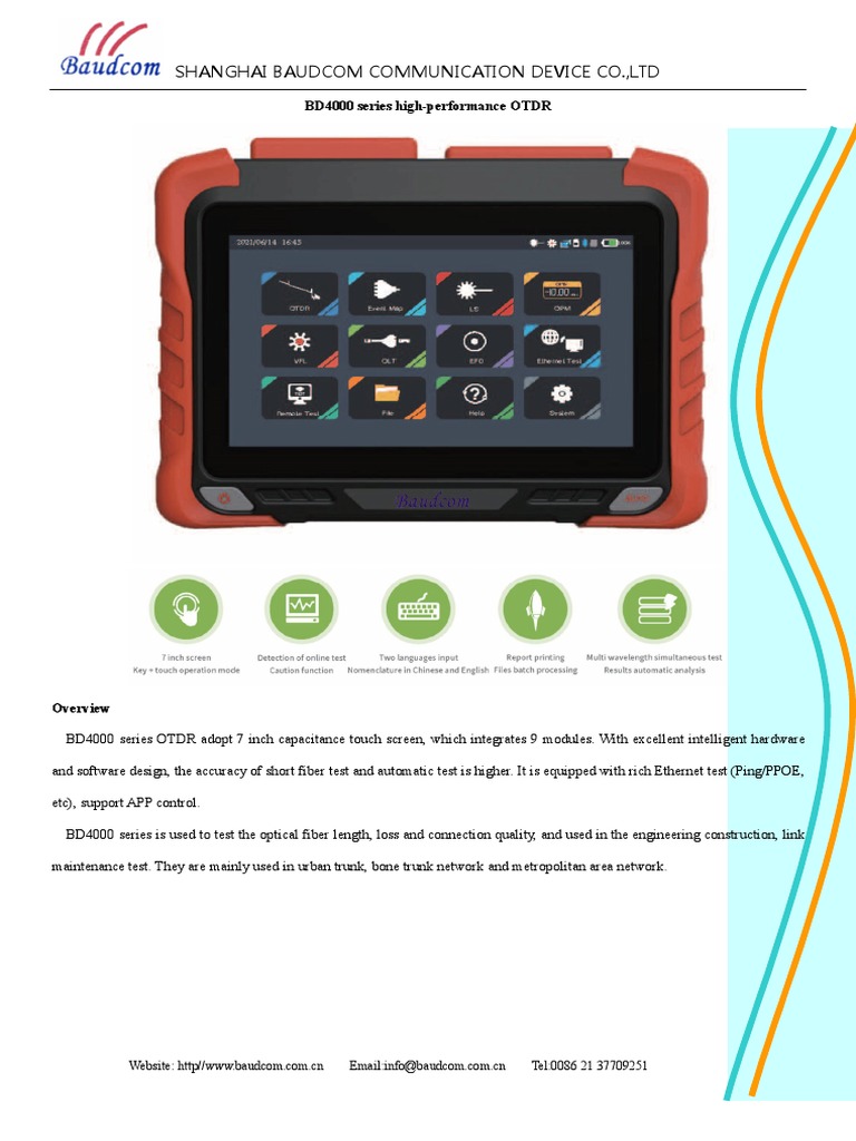 BD4000 OTDR Datasheet | PDF | Electronics | Physical Sciences