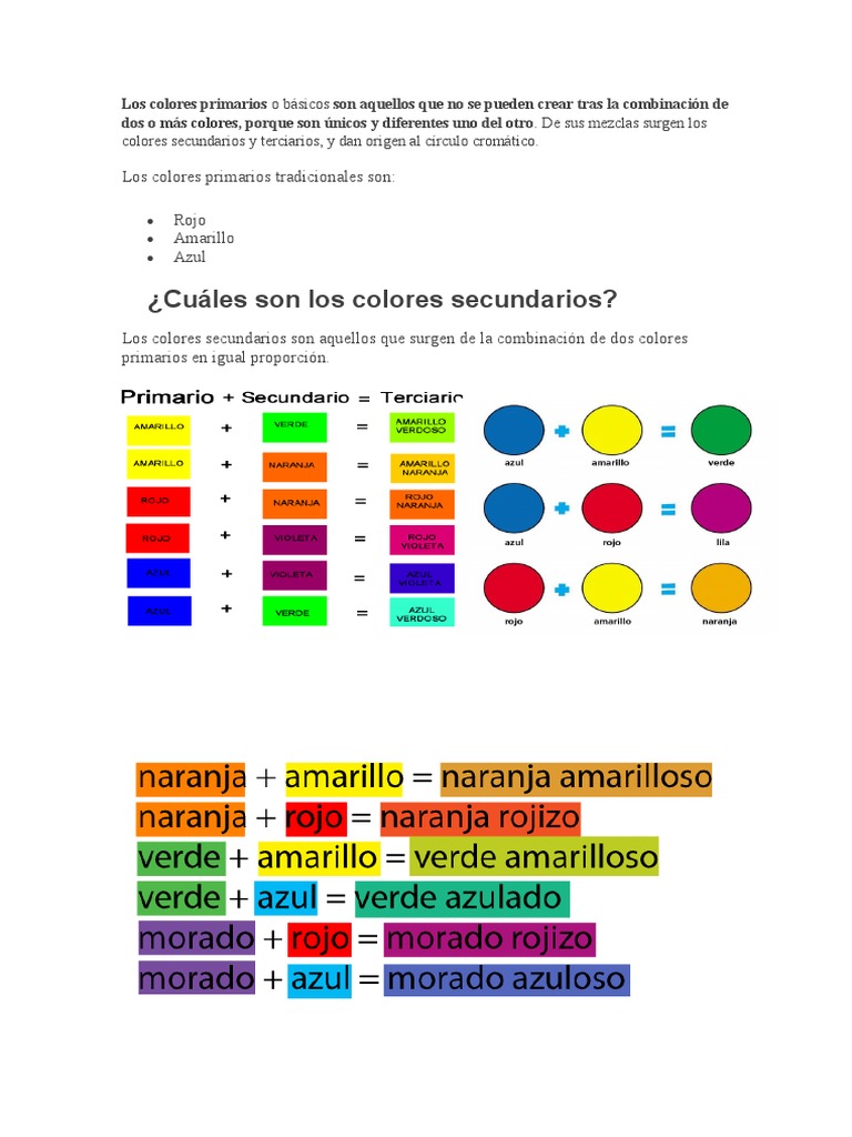 Los Colores Primarios o Básicos | PDF