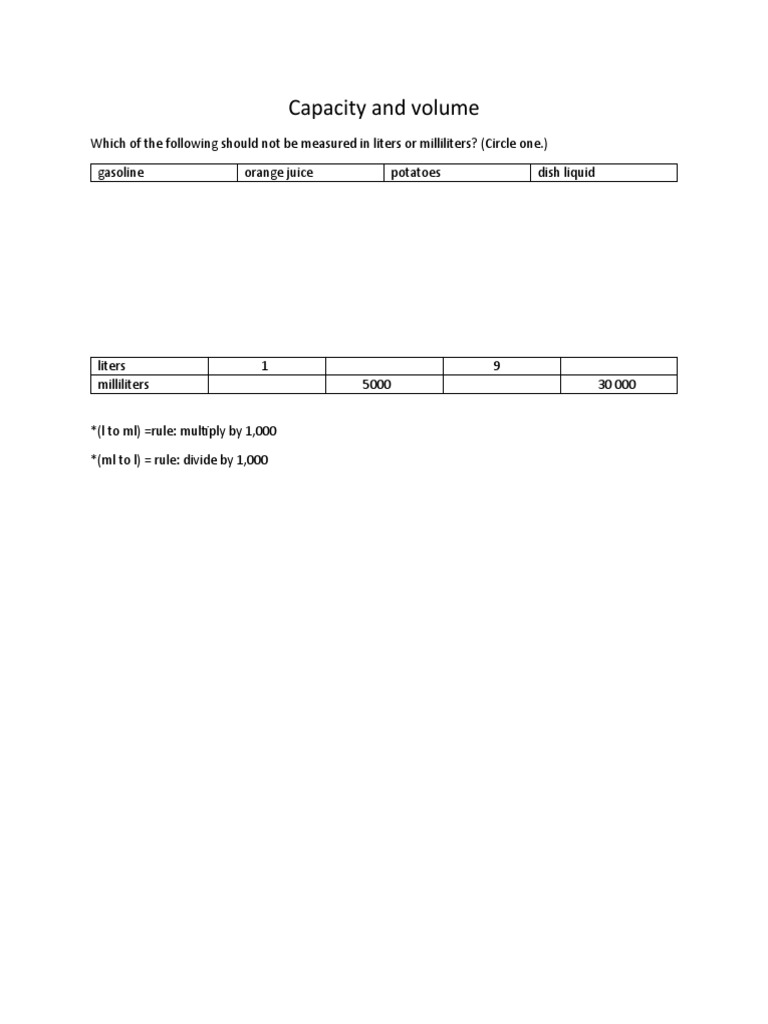 Capacity and Volume Conversion | PDF