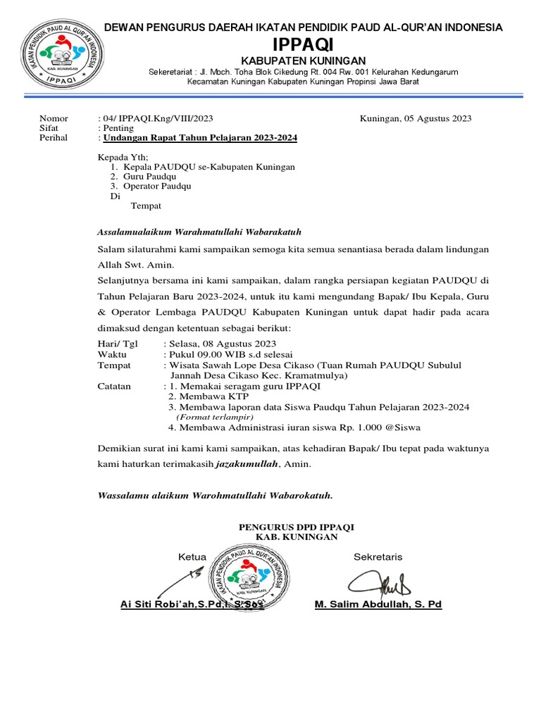 Surat Undangan Rapat | PDF