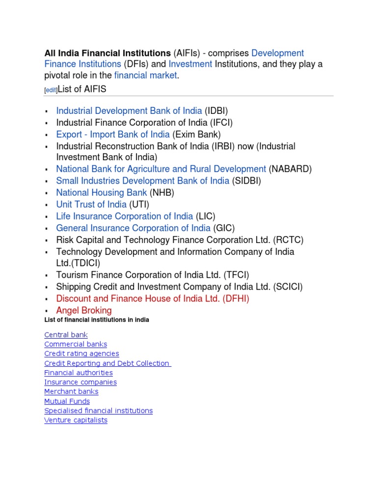 All India Financial Institutions | PDF