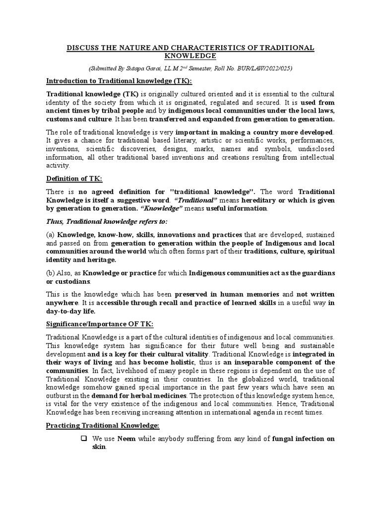 Characteristics of Traditional Knowledge | PDF