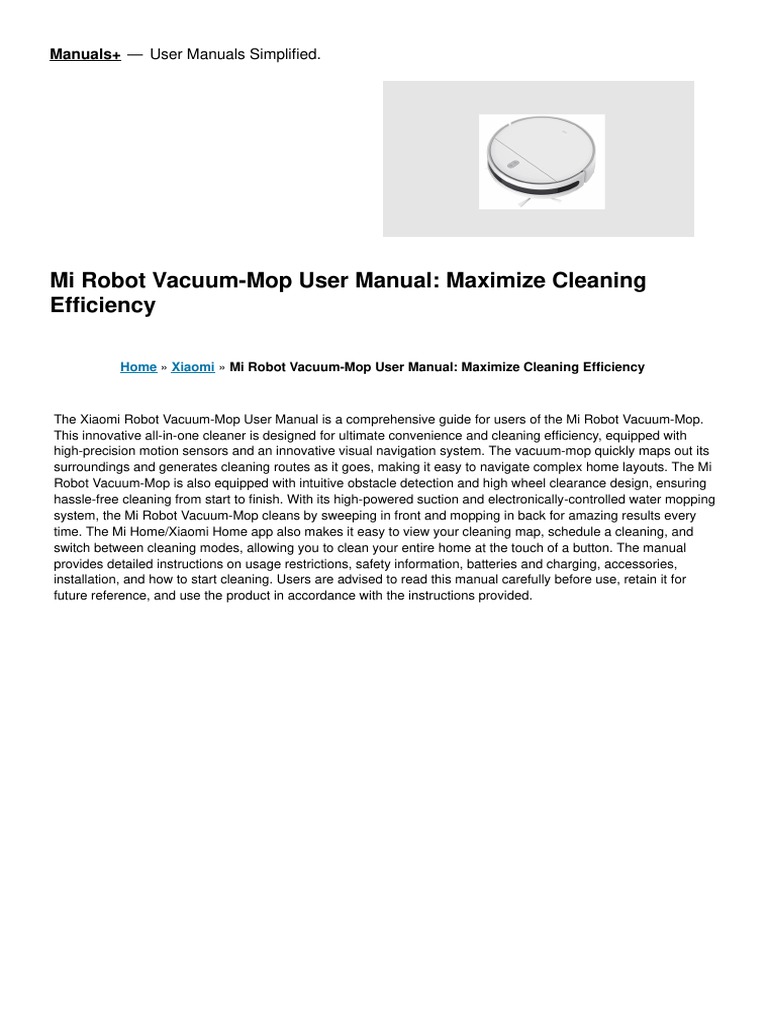 Robot Vacuum Mop Manual | PDF | Vacuum Cleaner