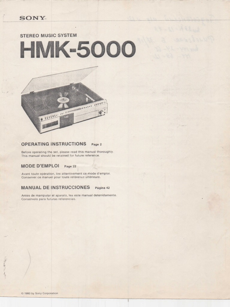 Sony Hmk-5000 User Manual | PDF
