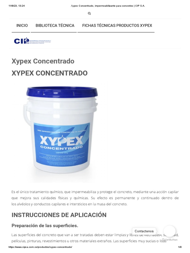 Xypex Concentrado, Impermeabilizante para Concretos - CIP S.A | PDF