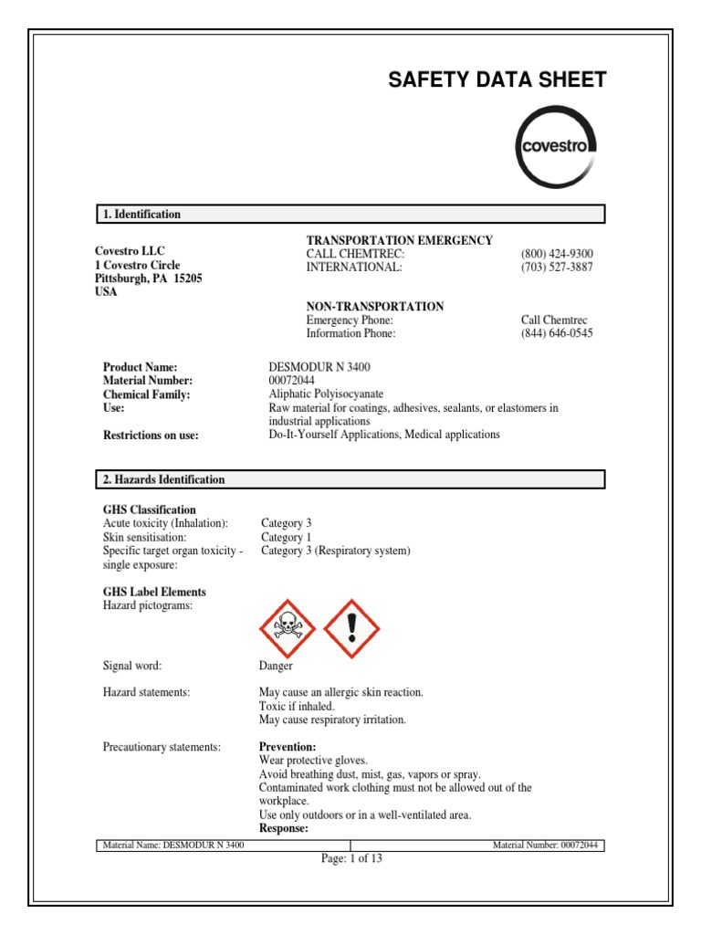 Desmodur N 3400 MSDS | PDF