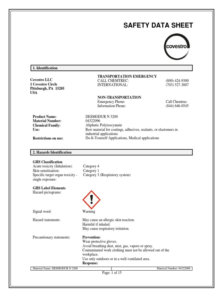 Desmodur N 3200 MSDS | PDF