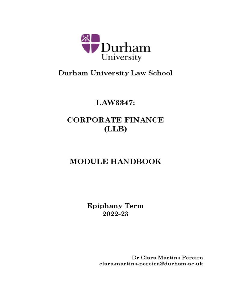 Corporate Finance Law Module Guide | PDF | Debt | Corporate Law