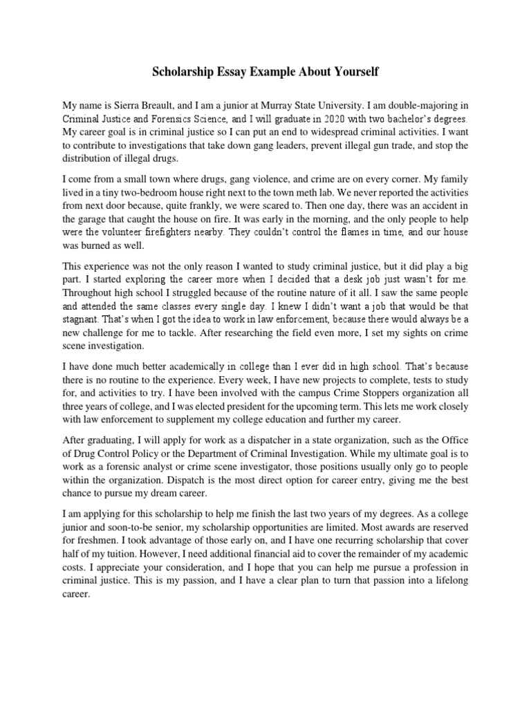 Scholarship Essay Examples About Yourself Example 1 | PDF