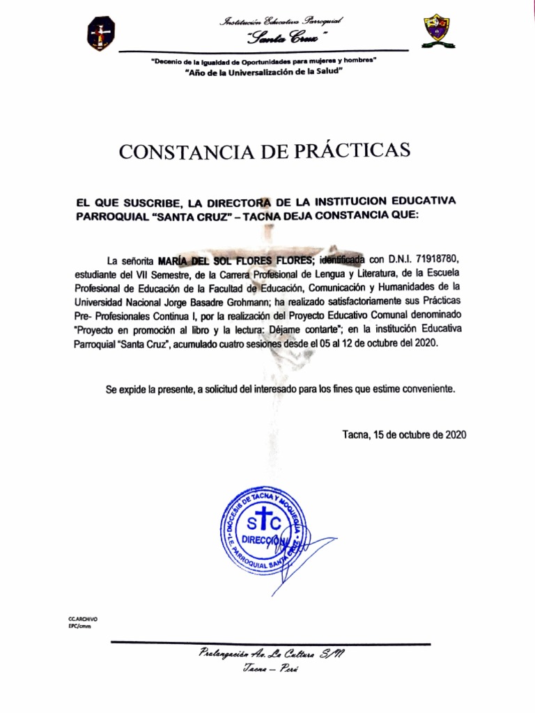 Constancia de Prácticas Pre Profesionales | PDF