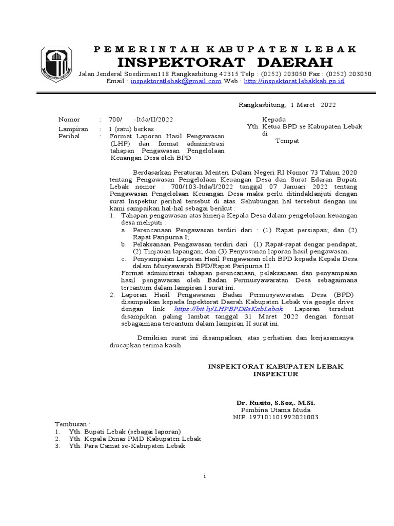 Surat Inspektur Was BPD | PDF