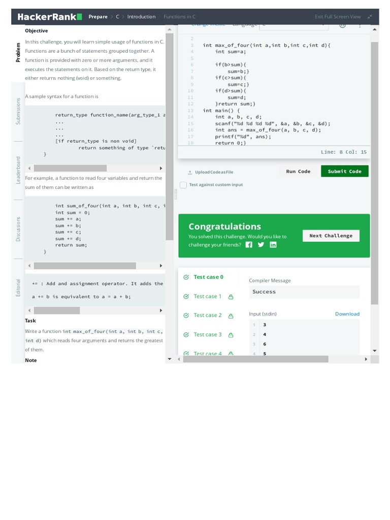 Functions in C _ HackerRank | PDF | Parameter (Computer Programming) | Computer Programming