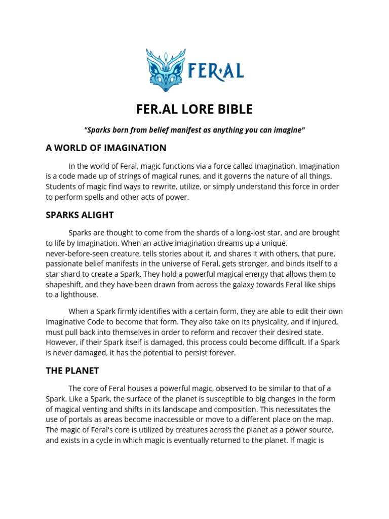 Fer.al Lore Bible | PDF