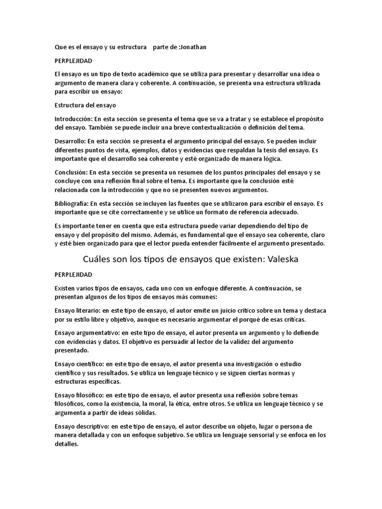 Que Es El Ensayo y Su Estructura Parte de | PDF | Ensayos | Argumento