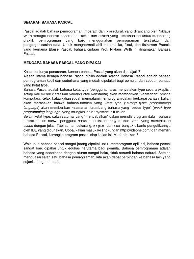 Referensi Materi - Mengenai IDE Pascal | PDF