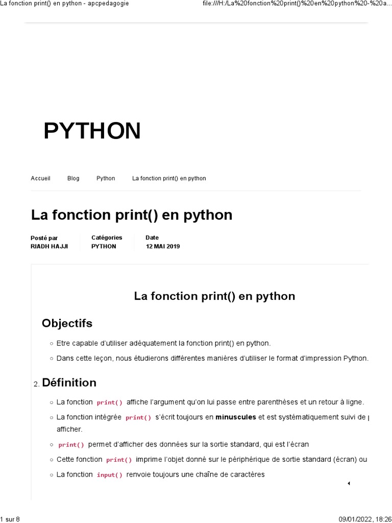 La Fonction Print en Python - Apcpedagogie | PDF