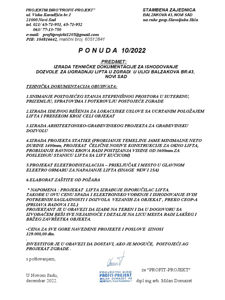 Ponuda 10 LIFT | PDF