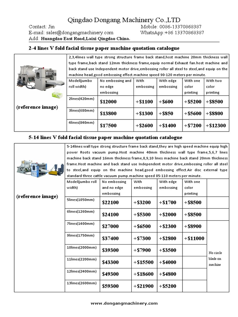 2-14lines Facial Tissue Machine Quotation - 230608 - 102425 | PDF