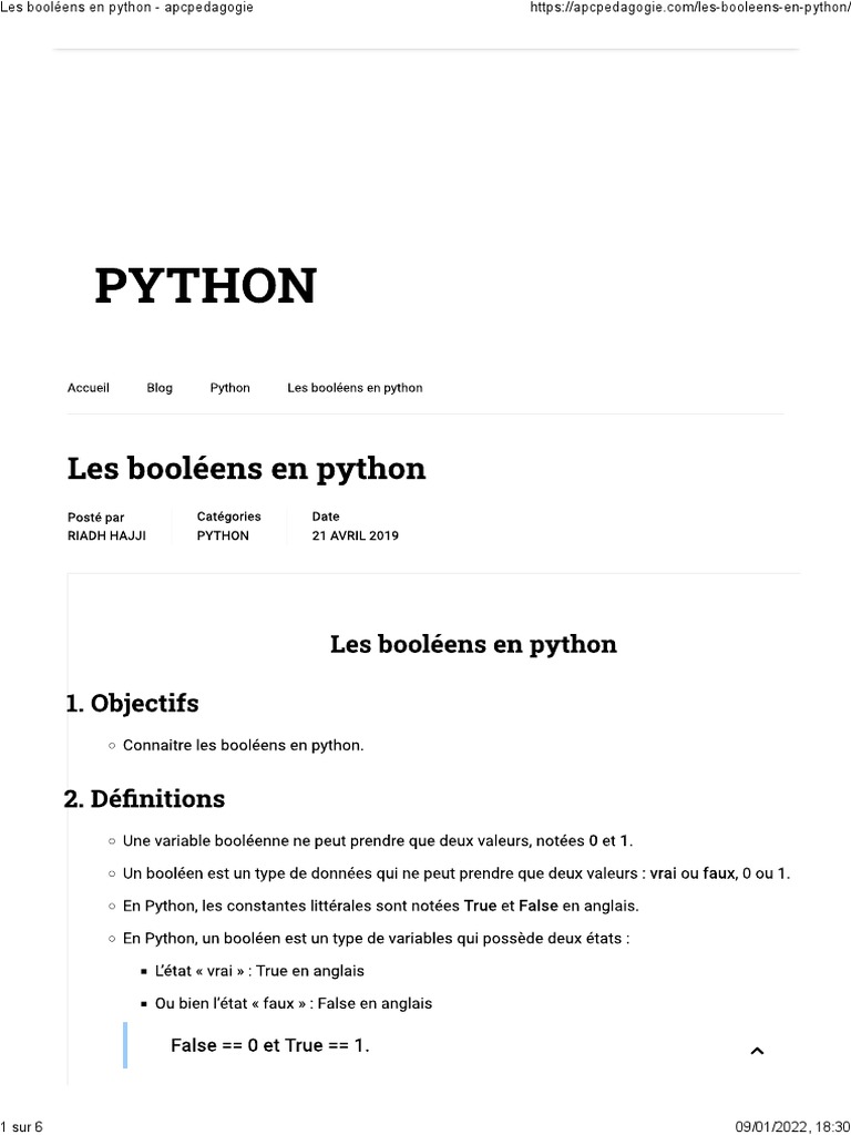 Les Booléens en Python - Apcpedagogie | PDF | Méthodes et références ...