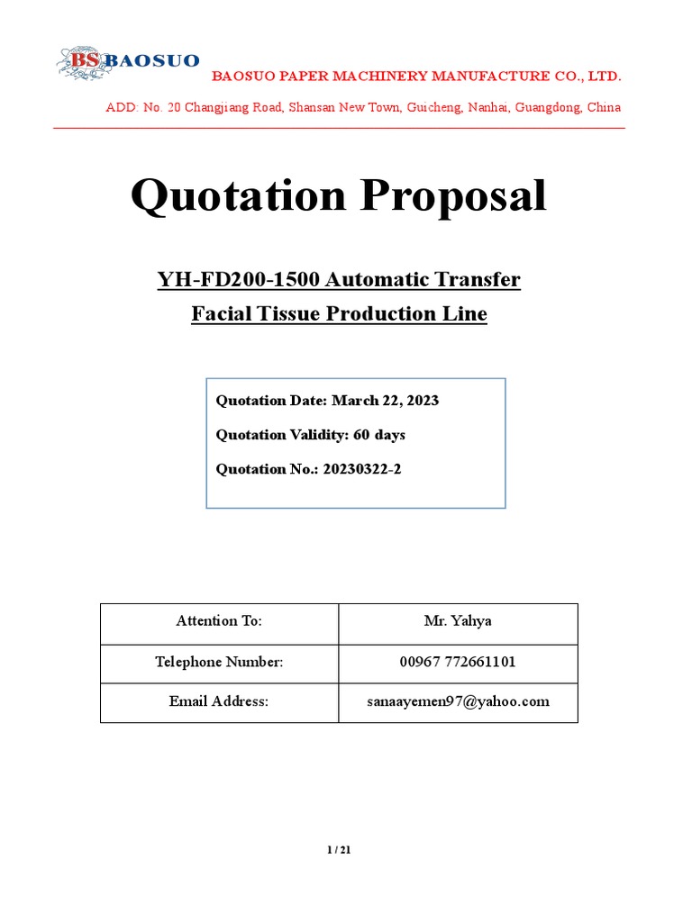 Quotation & Technical Proposal For YH-FD200-1500 A - 230608 - 103049 ...