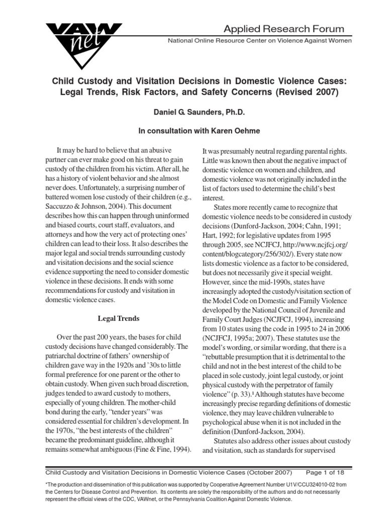 Child Custody and Visitation Decisions in Domestic Violence Cases Daniel G. Saunders | PDF ...