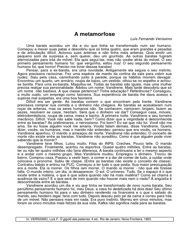 1. a Metamorfose - Luís Fernando Veríssimo | PDF