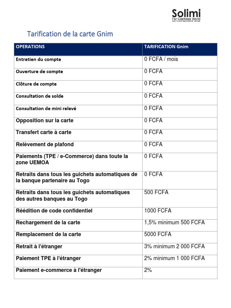 Gnim by Solimi - Tarification-1 | PDF