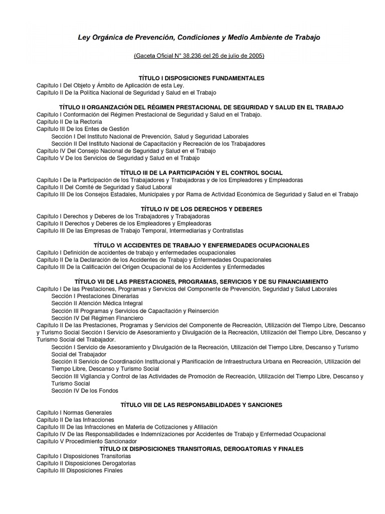 Lopcymat Ley Organica De Prevencion Condiciones Y Medio Ambiente De