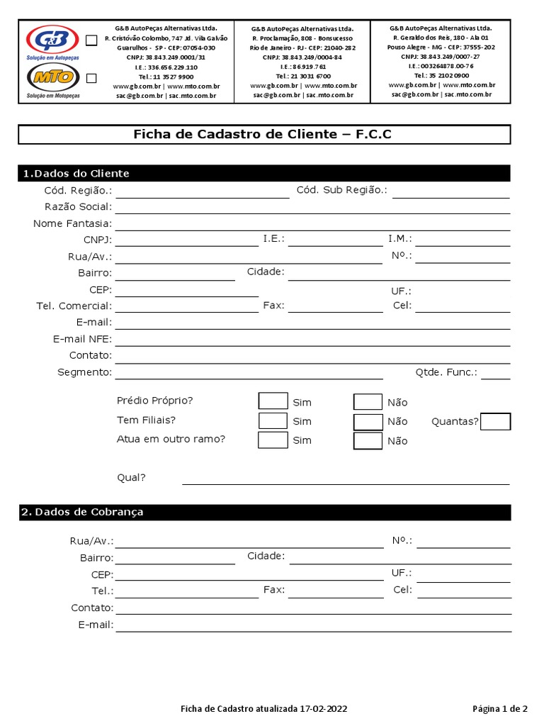 FCC - Ficha de Cadastro Cliente | PDF