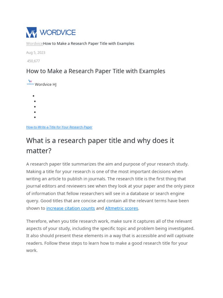 Writing A Research Title | PDF | Academic Publishing | Citation