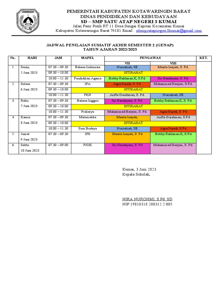 Jadwal Penilaian Sumatif Akhir Semester 2 | PDF