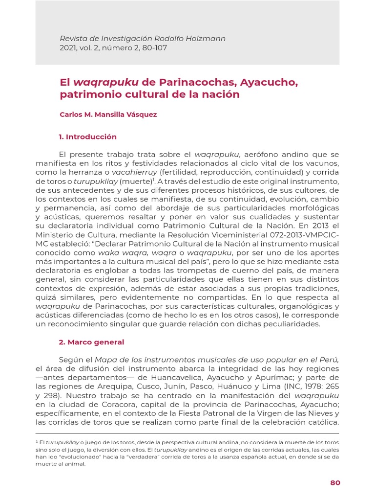 El waqrapuku de Parinacochas, Ayacucho | PDF | Instrumentos musicales ...