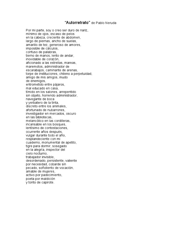 Autorretrato de Pablo Neruda | PDF