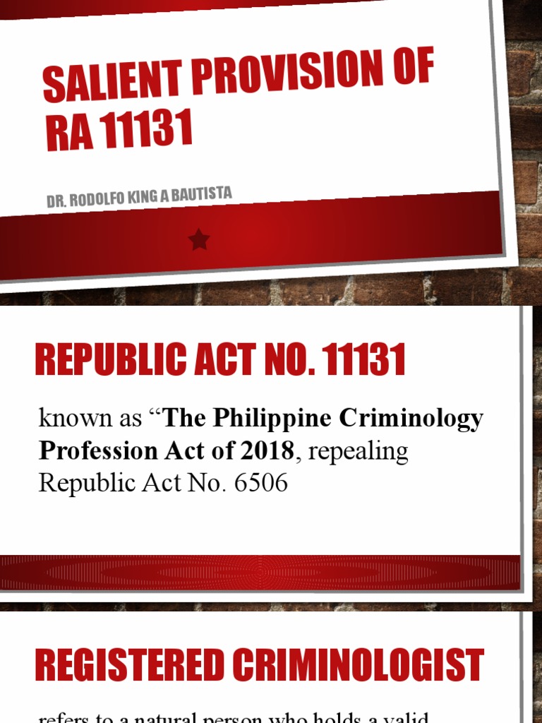 Salient Provision of RA 11131 | PDF | Fingerprint | Forensic Science