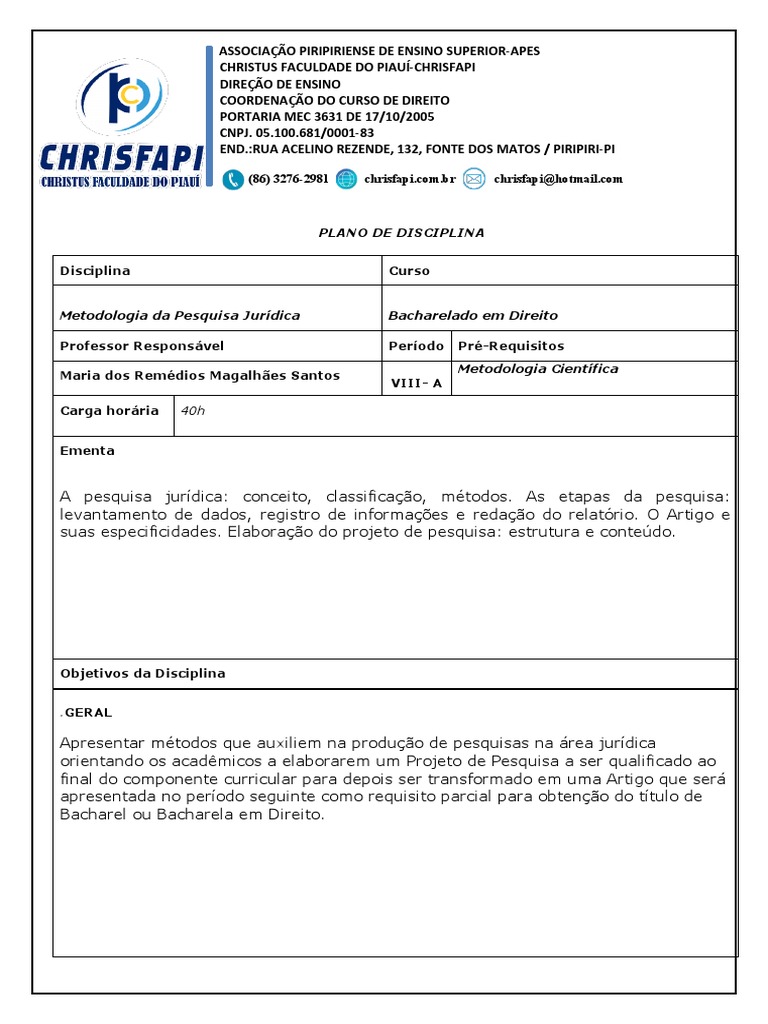 Plano de Disciplina | PDF