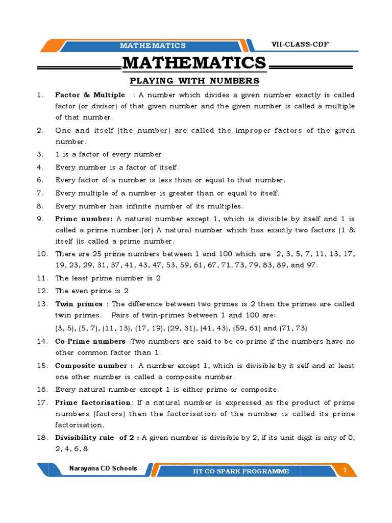 01 - Vii - Co-Spark - Maths - CDF Booklet - (01-62) | PDF