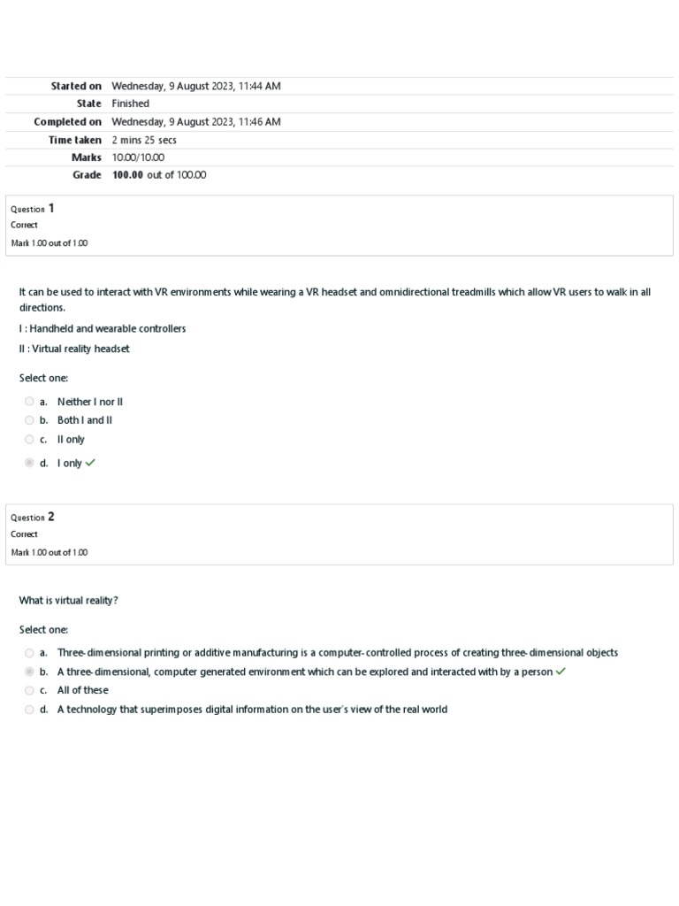 Final Lab Quiz 1 - Attempt Reviewlogic | PDF | Virtual Reality | Human ...