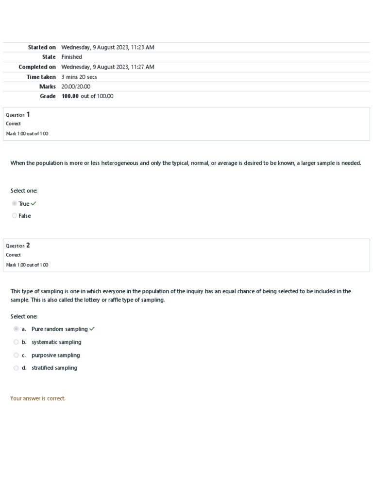 Final Quiz 1 - Attempt Reviewresearch | Download Free PDF | Sampling (Statistics) | Senses