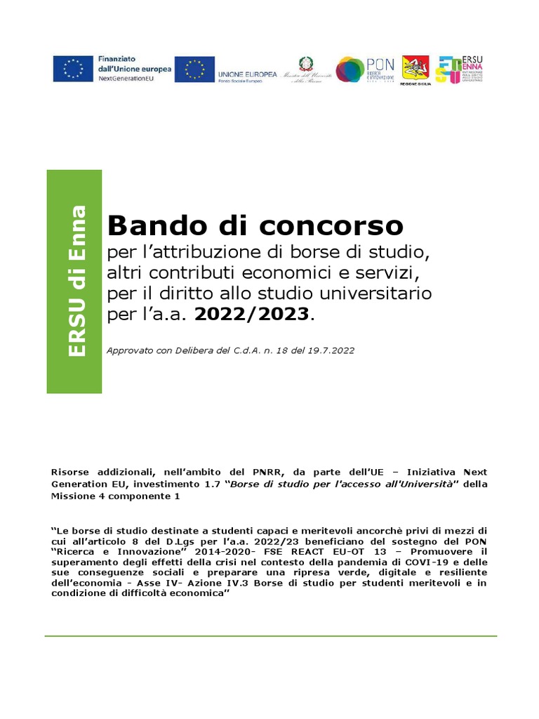 Bando Di Concorso 2022 23 | PDF