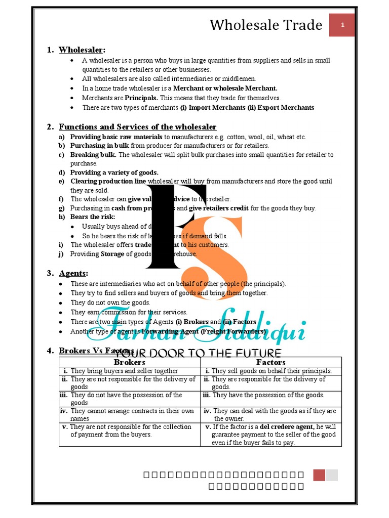 Objectives of Wholesale Trade Explained | PDF