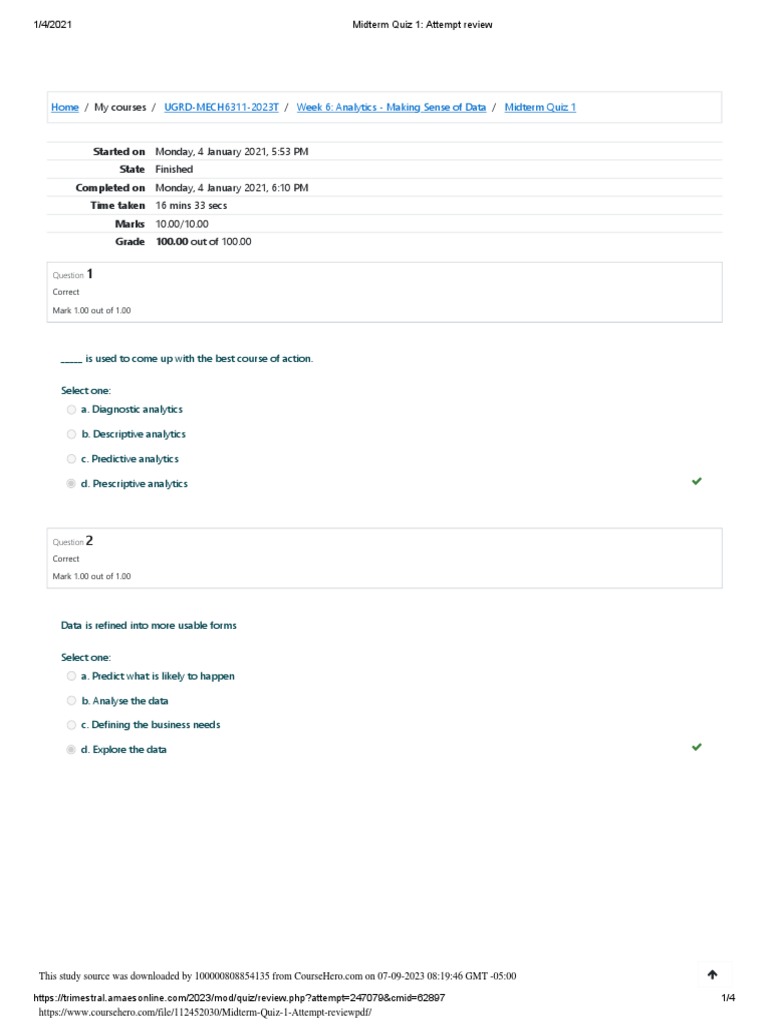 Midterm Quiz 1 Attempt Review PDF | PDF | Analytics | Big Data