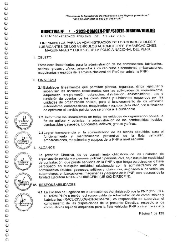 Directiva 07-2023 Comgen-Pnp Seceje-Diradm Divlog 10may2023 Comb. | PDF
