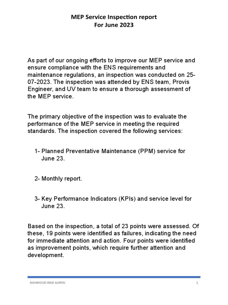 MEP - PPM Inspection Report | PDF