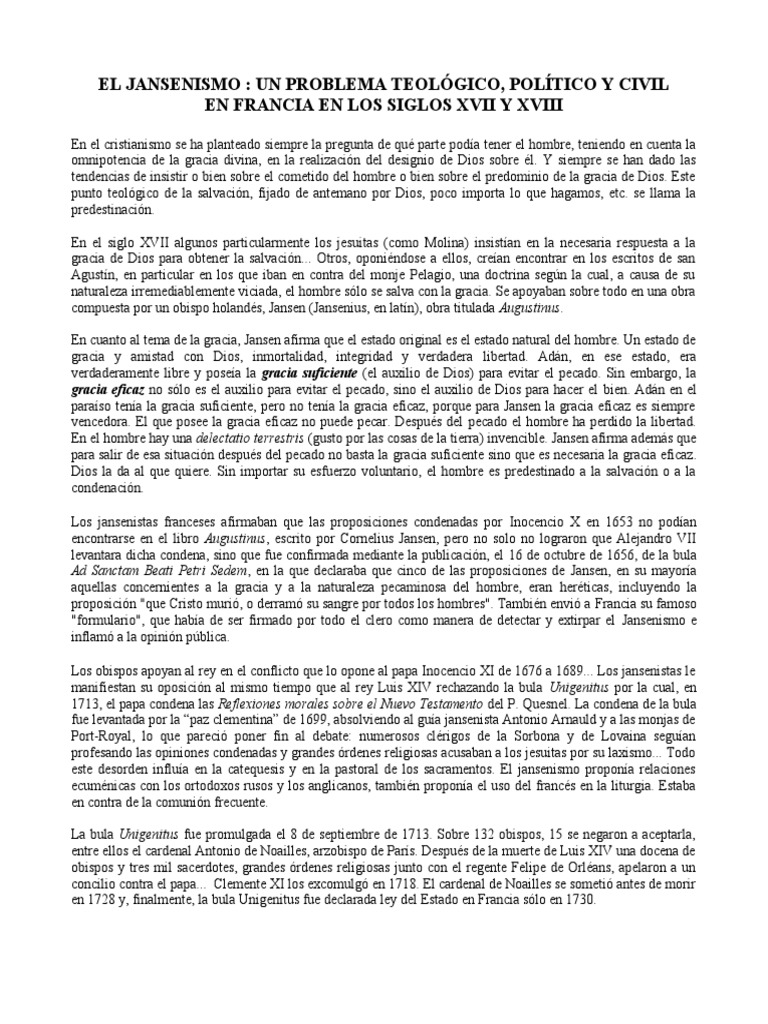Jansenismo: Conflicto Teológico y Político | PDF | Gracia divina | Teología