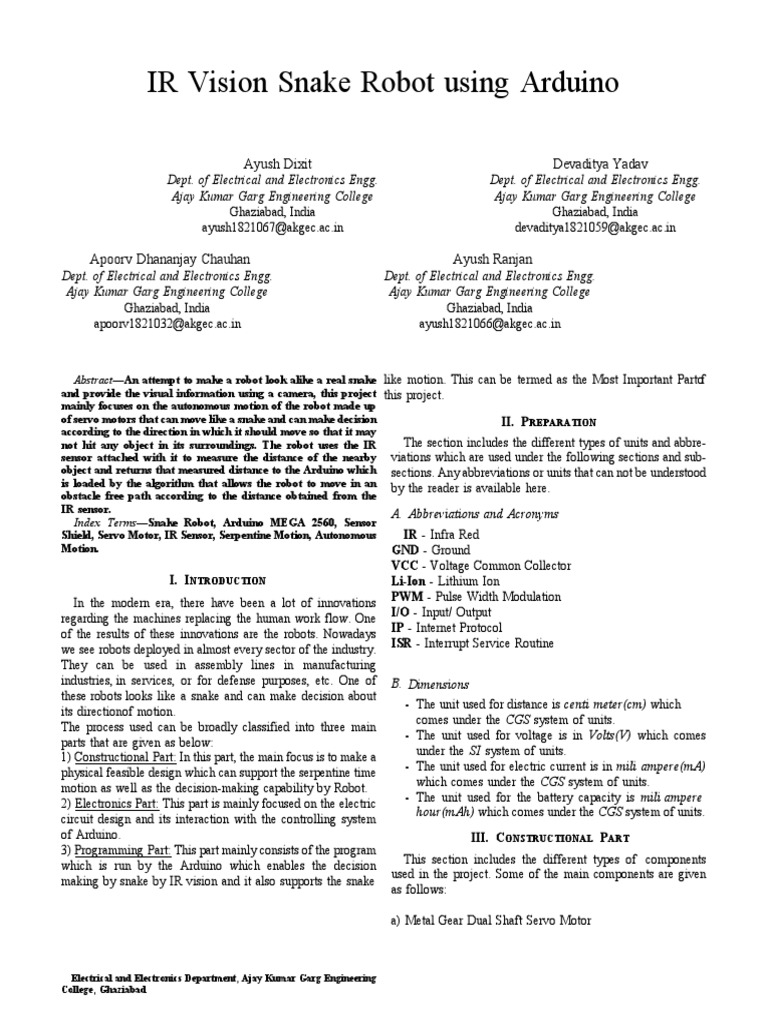 Snake Robot Ir Vision | PDF