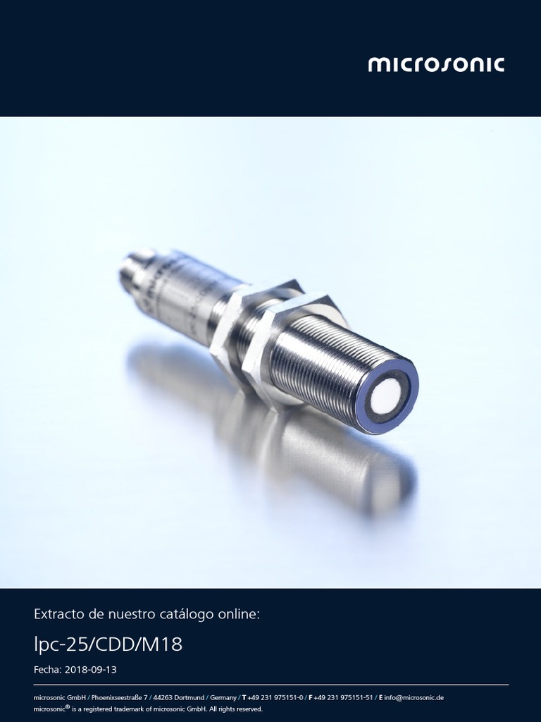 Microsonic lpc-25 CDD M18 | PDF | Diodo emisor de luz | Ultrasonido