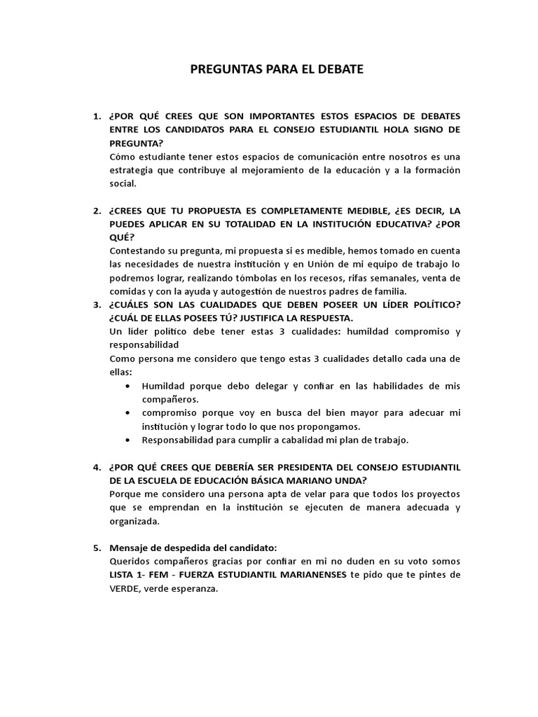 Preguntas para El Debate | PDF