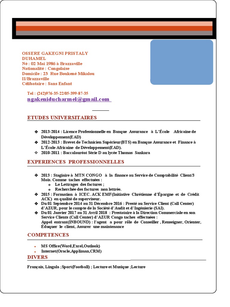CV d'OSSERE GAKEGNI PRISTALY | PDF